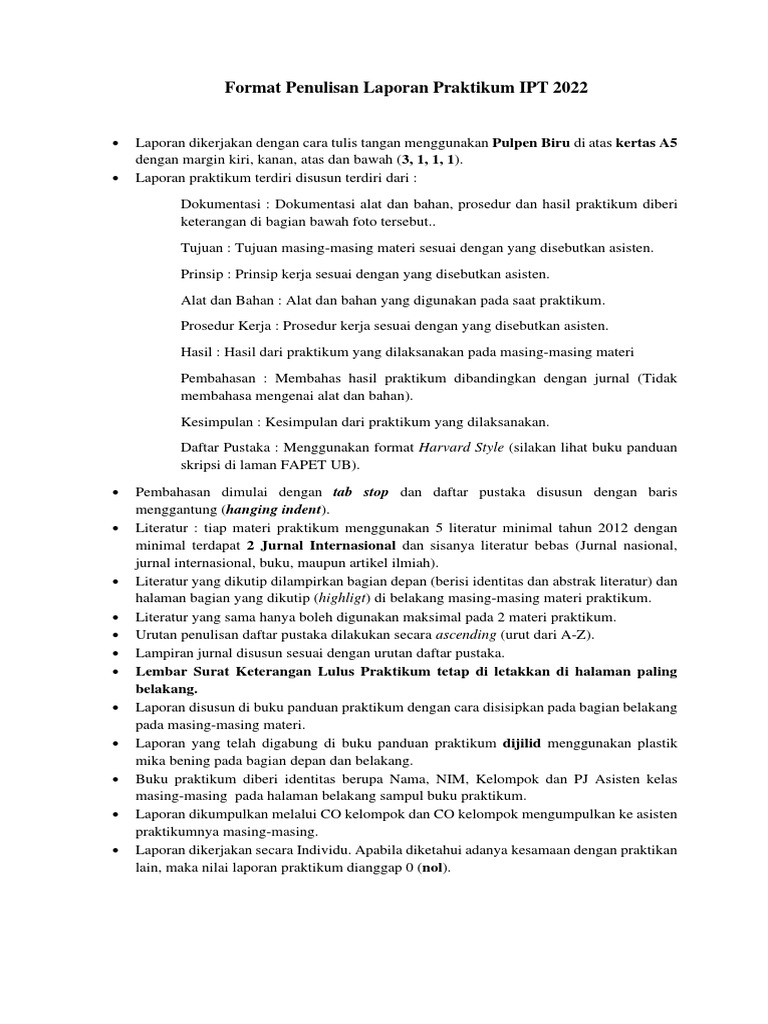 Format Penulisan Laporan Praktikum IPT 2022 | PDF