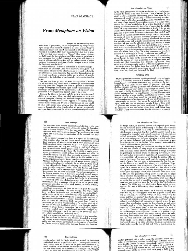Brakhage - 1978 - From Metaphors On Vision | PDF | Visual Perception ...