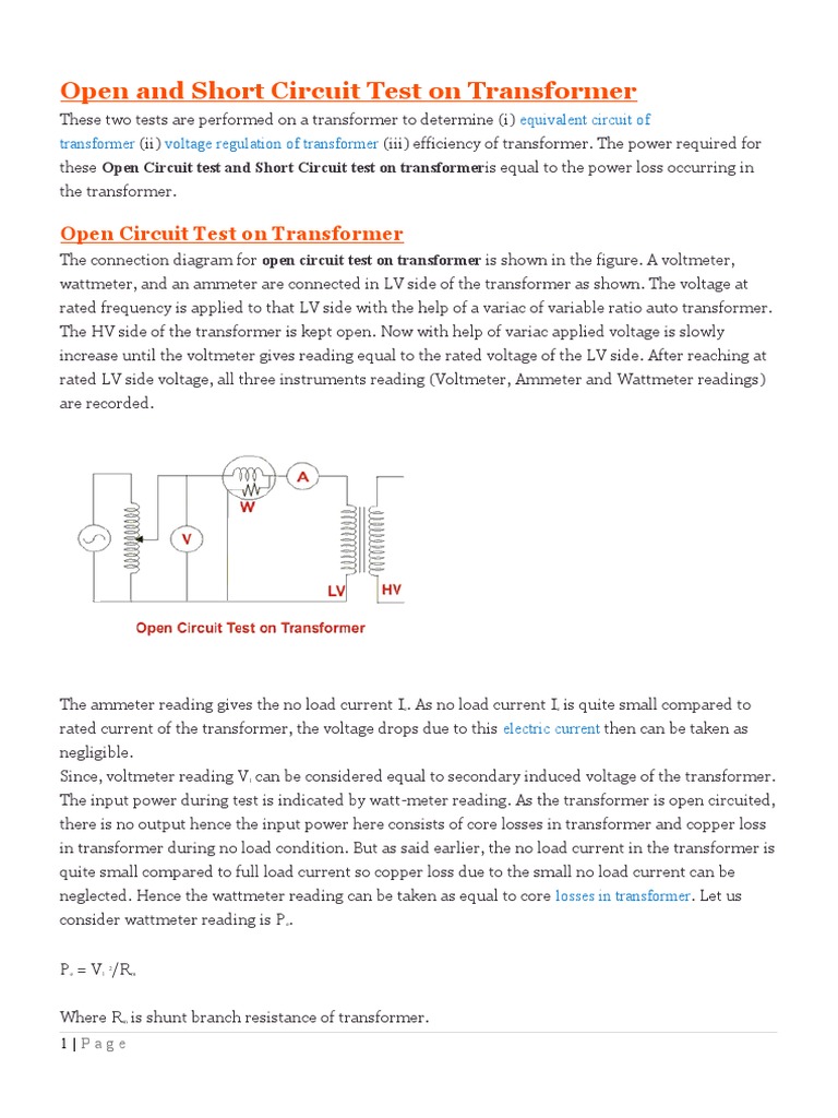 Open and Short Circuit Tests on Transformers | PDF | Transformer | Voltage