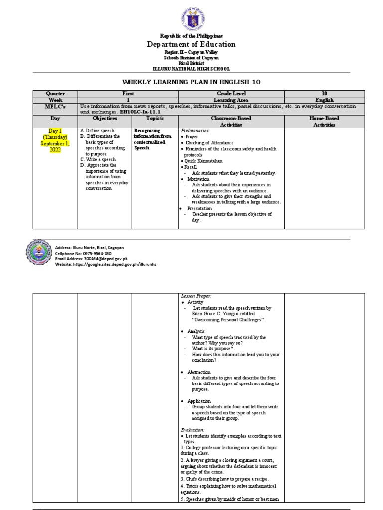 English 10 - Quarter I - Module 1 - Week 1 | PDF | Learning | Cognition