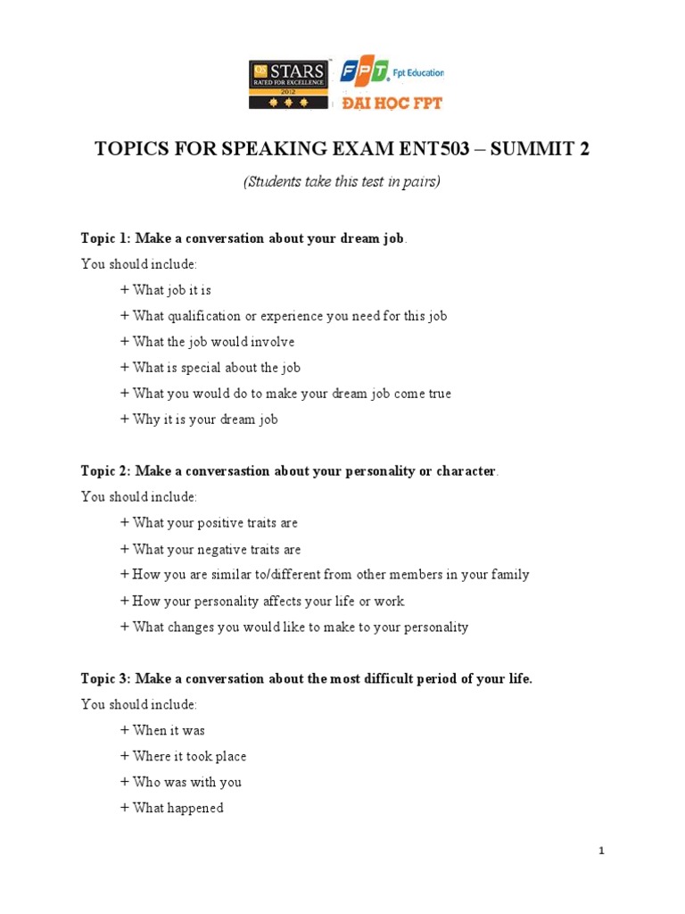 Speaking Exam Topics for ENT503 | PDF | Superstitions | Laughter