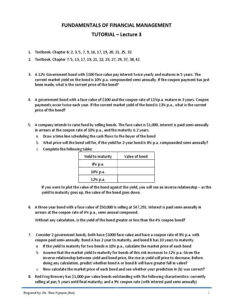 IUFM - Lecture 3 - Homework Handouts 1 | PDF | Bonds (Finance) | Yield ...