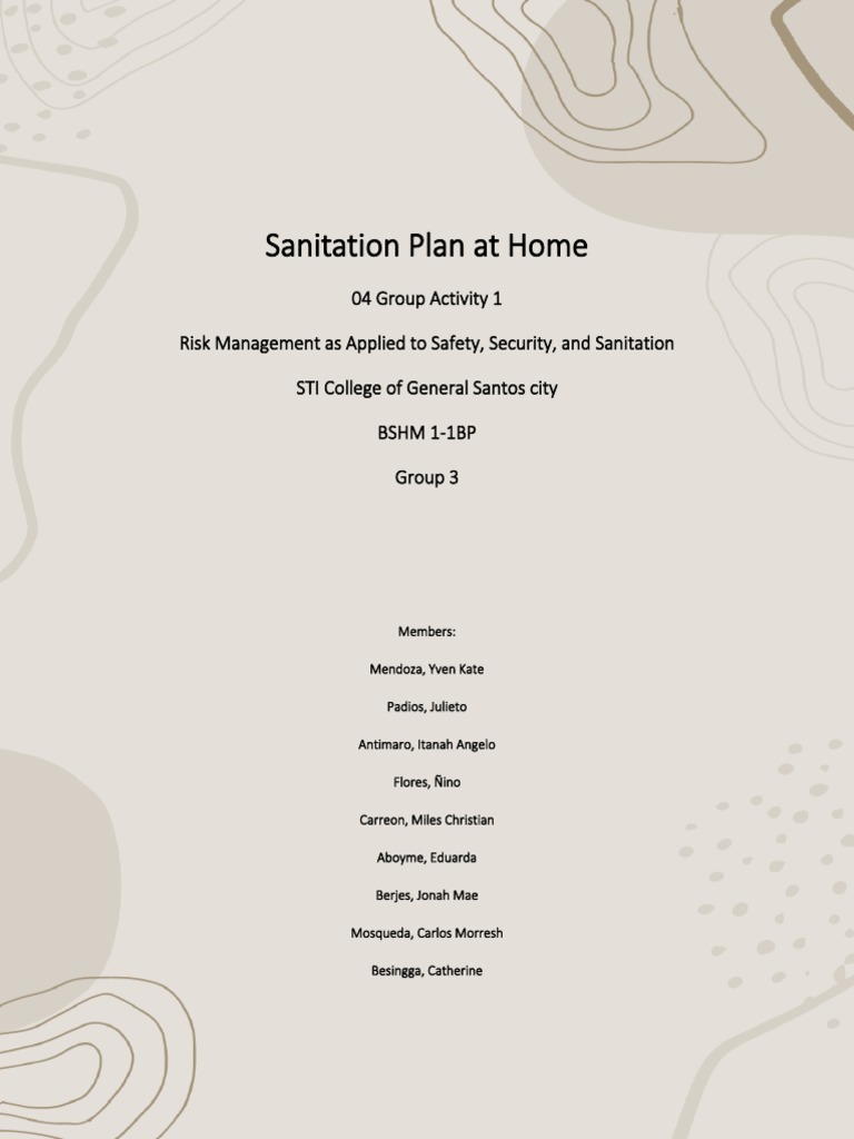 Sanitation Plan at Home Group 3 | PDF | Home | Domestic Implements
