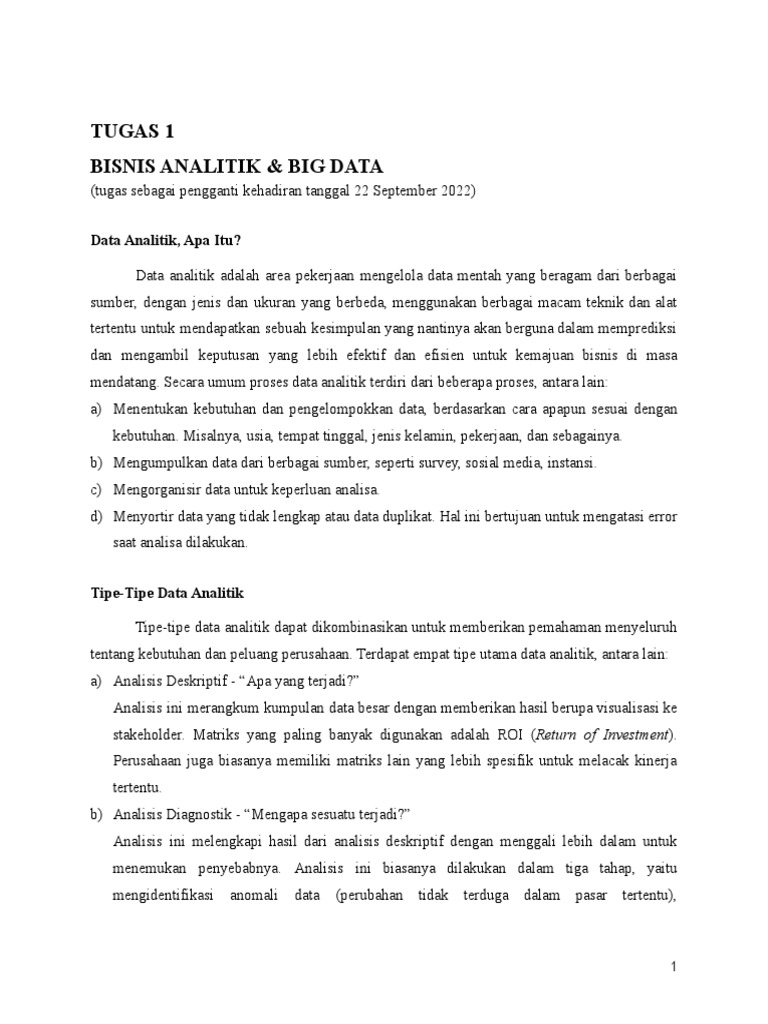 Tugas 1: Pengantar Data Analitik | PDF | Komputer