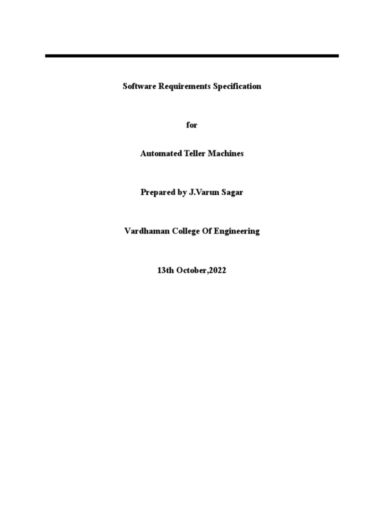 Software Requirements Specification | PDF | Automated Teller Machine | Personal Identification ...