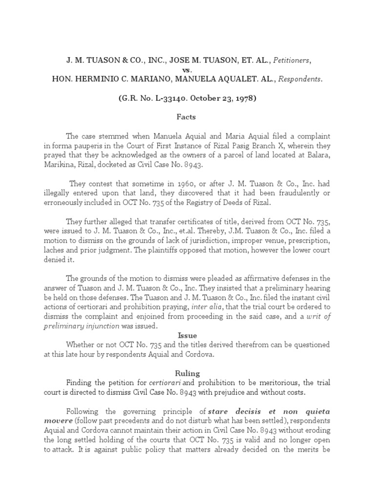 J.M Tuazon Et Al., V. Hon. Mariano Et Al. | PDF | Lawsuit | Writ Of Prohibition