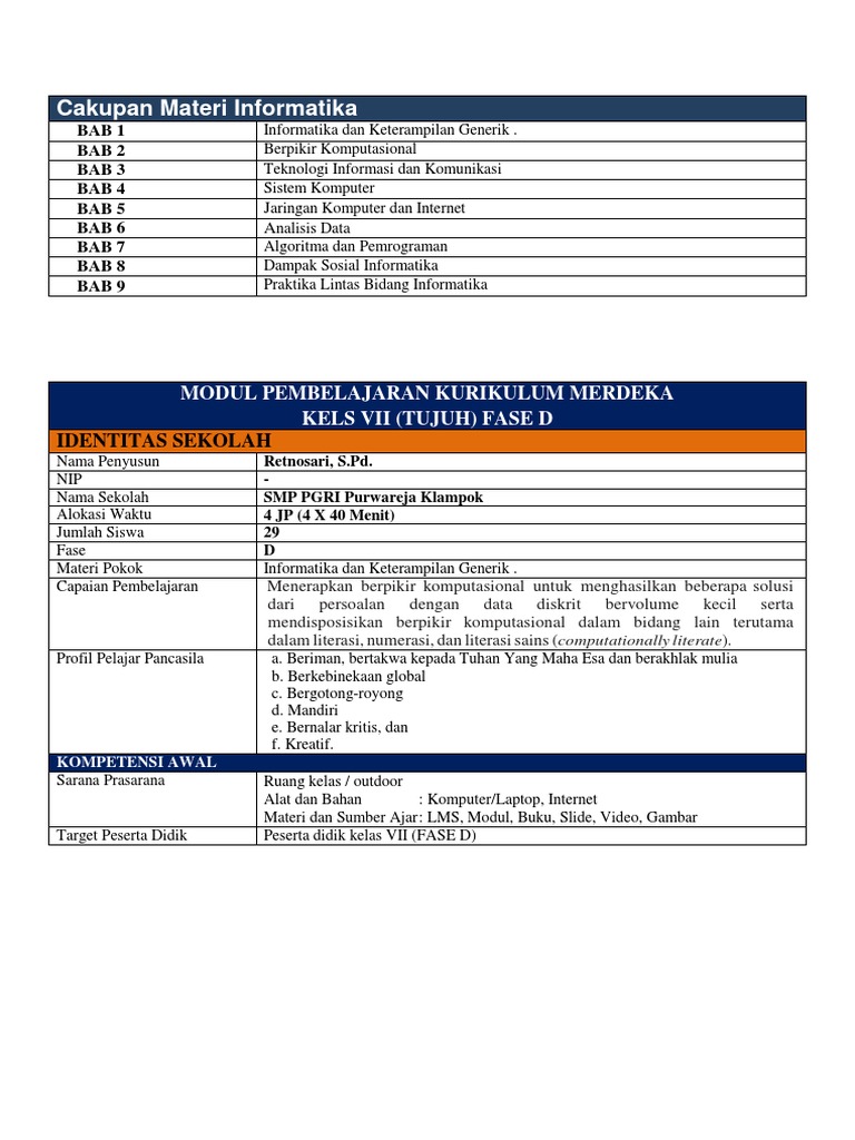 Informatika 7 - 1 | PDF | Karier & Perkembangan