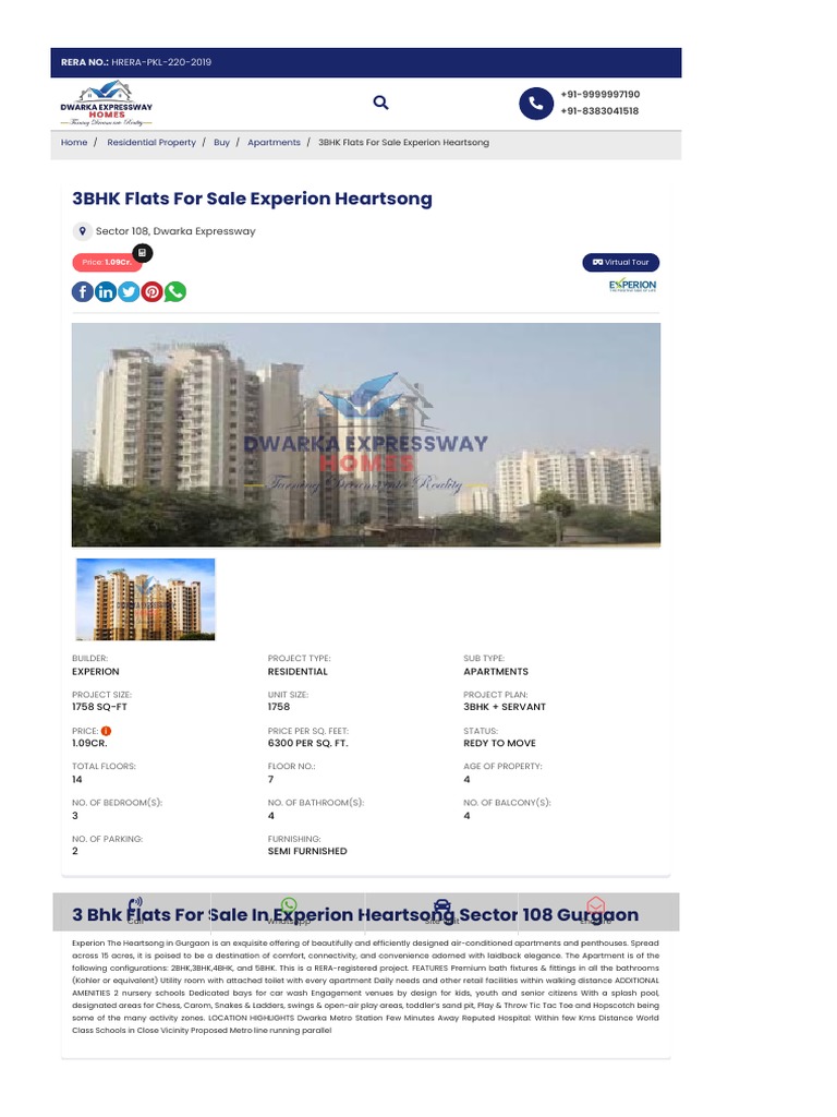 3BHK Flats For Sale Experion Heartsong | PDF