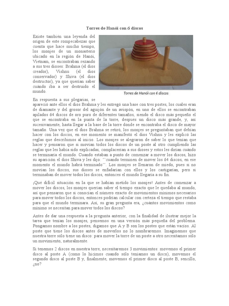 Leyenda de Torres de Hanói Con 6 Discos | PDF