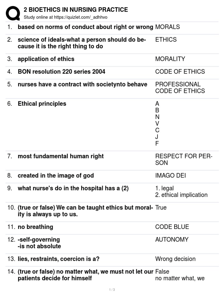 Bioethics in Nursing Practice | PDF | Autonomy | Bioethics