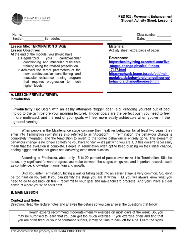 Ped025 Sas Lesson 6 Pdf Physical Education Strength Training