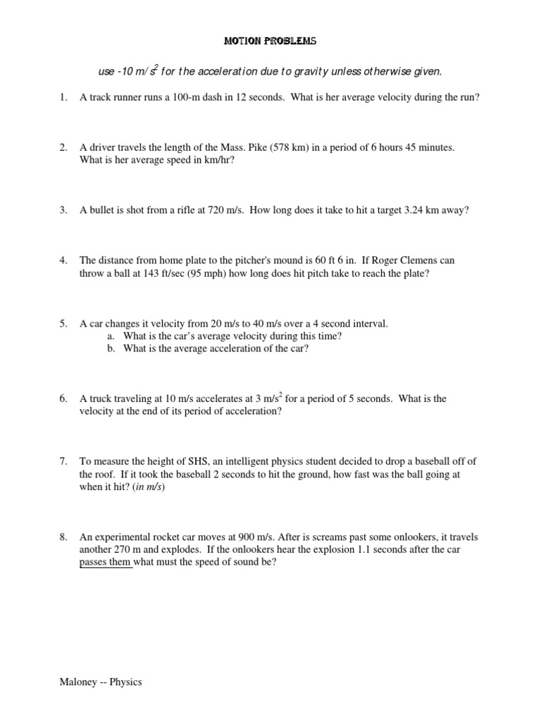 Basic Motion Problems | PDF | Speed | Acceleration