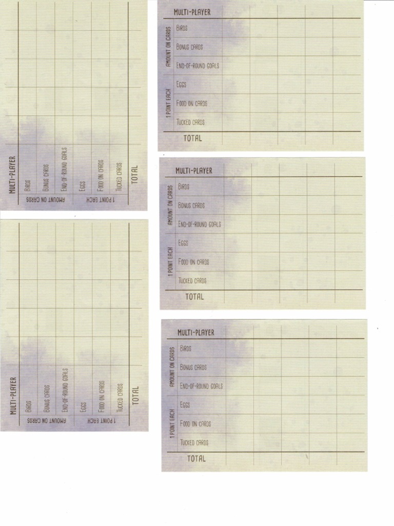 Wingspan Scoring Sheets | PDF