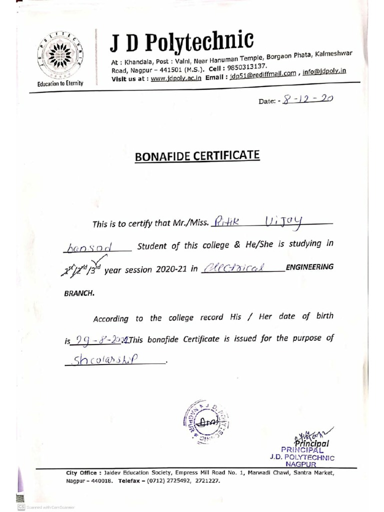 Bonafide Certificate | PDF