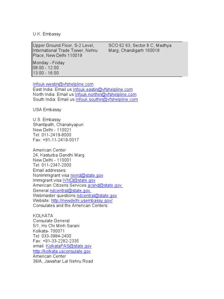 Embassy and Consulate Contacts India | PDF | Tea | Coffee