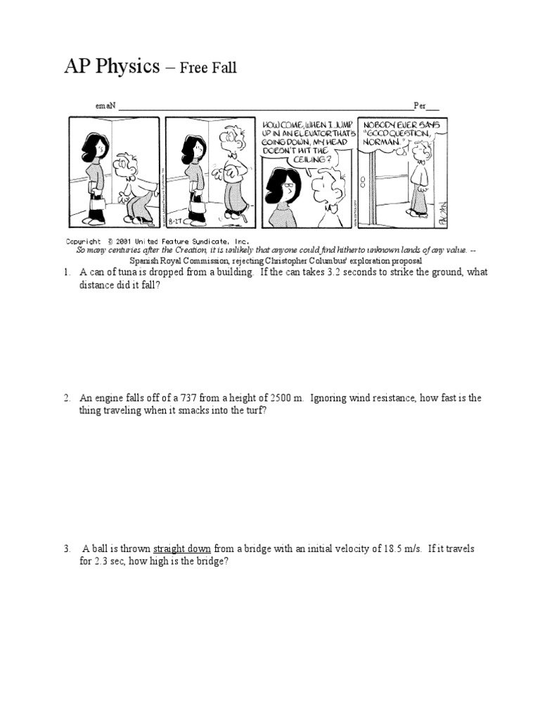 Free Fall Extra Practice | PDF