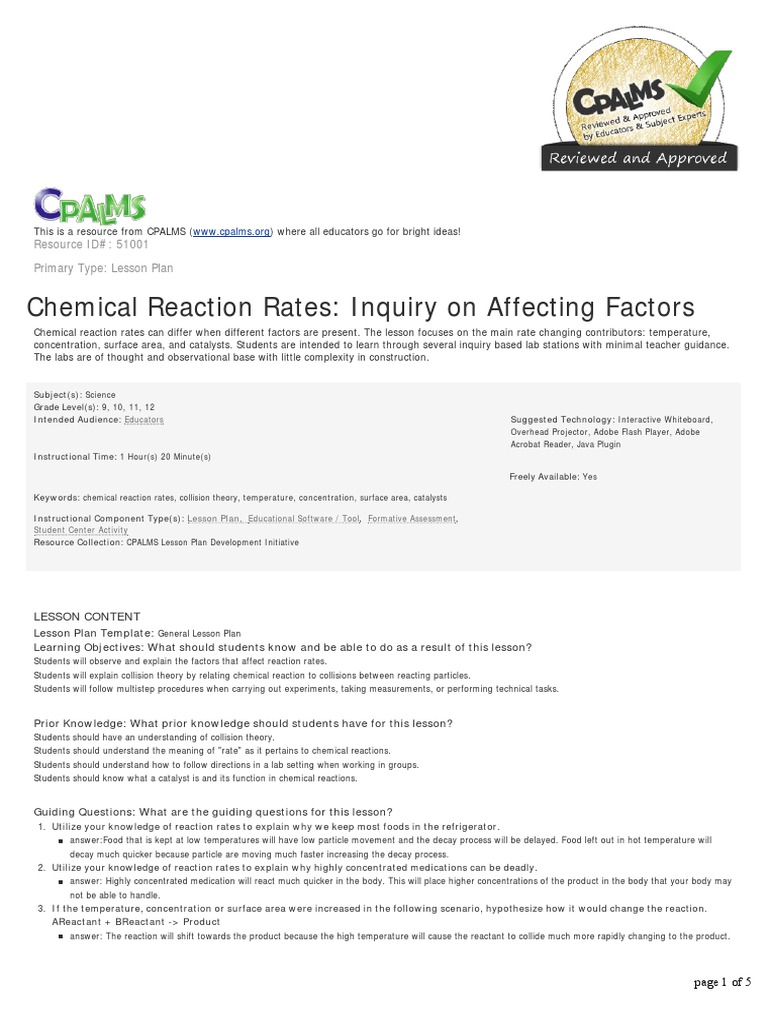 Lesson Plan in Collision Theory | PDF | Reaction Rate | Chemical Reactions