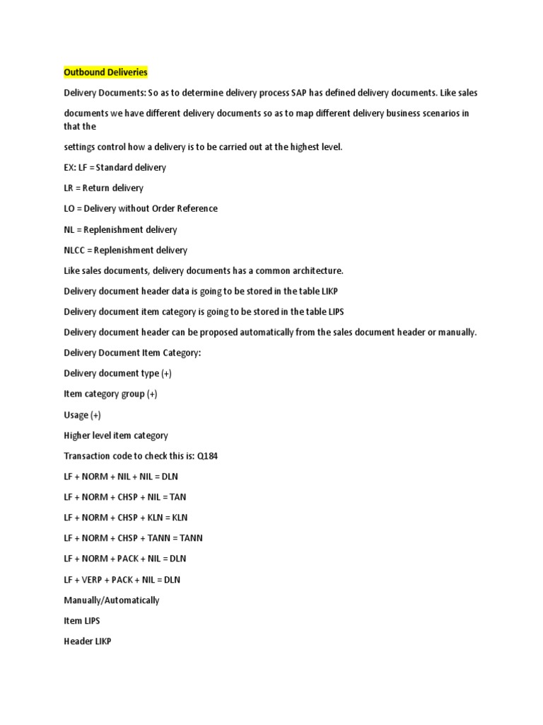 SAP Outbound Delivery Document Types | PDF | Information Technology | Computer Data