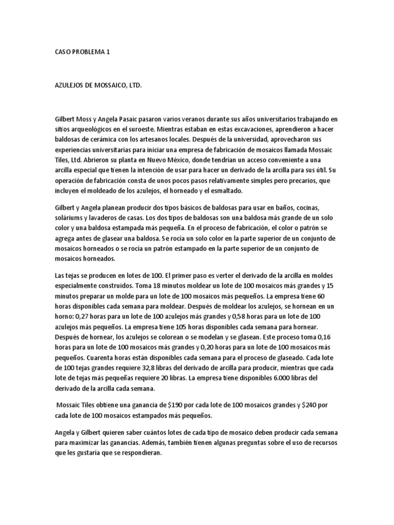 Case Problem 1 | PDF | Loseta | Programación lineal