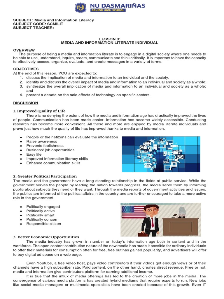 Mil-Lesson 9-Media and Information Literate Individual | PDF | Mass ...