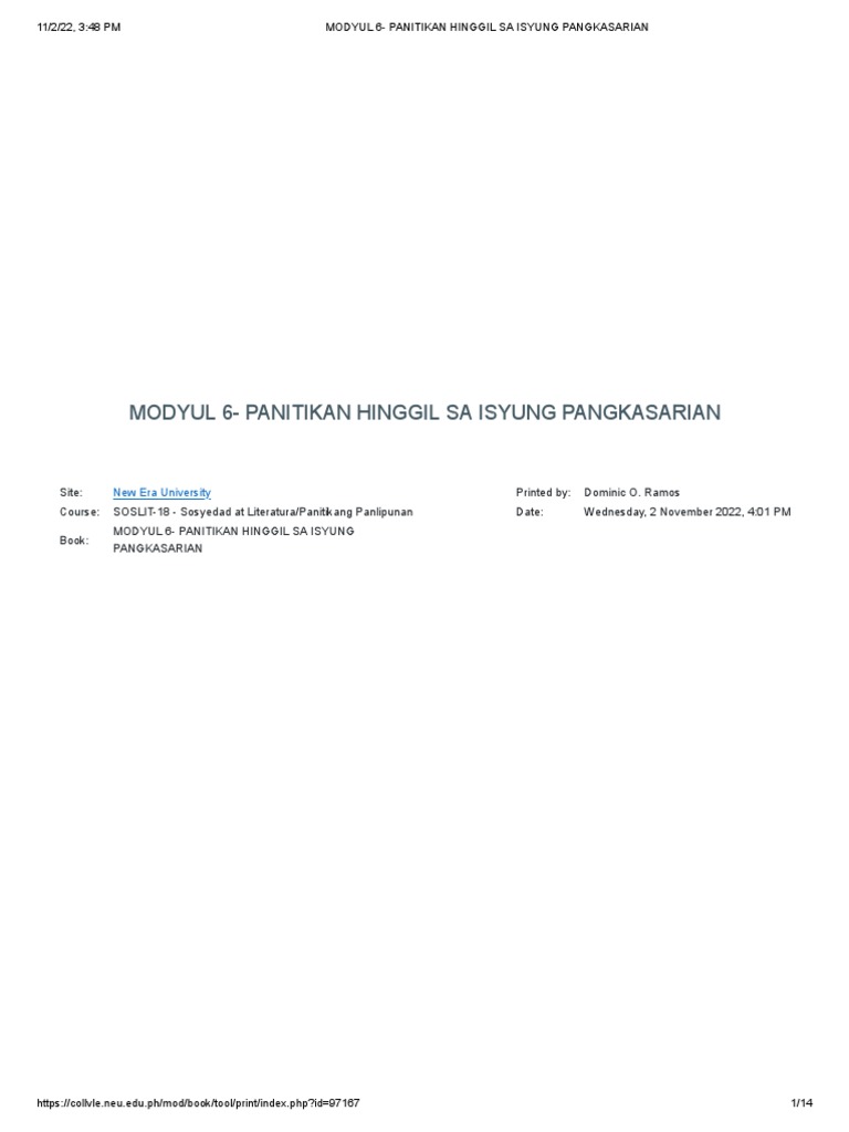 Modyul 6 - Panitikan Hinggil Sa Isyung Pangkasarian | PDF