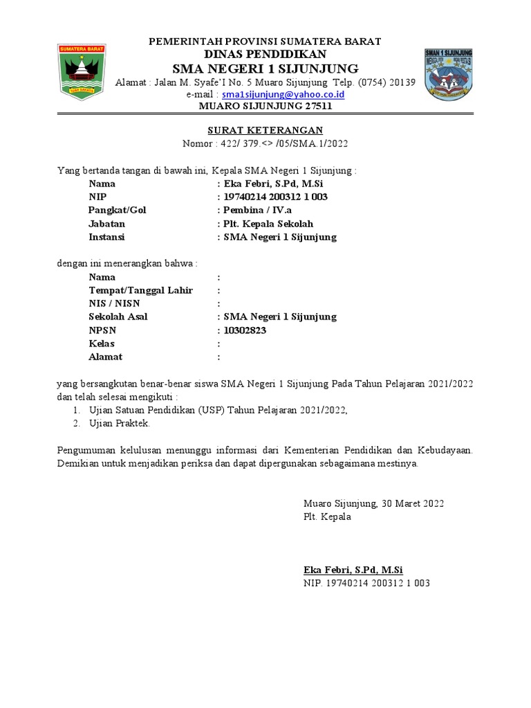 Format Surat Untuk Siswa Kelas 12 | PDF