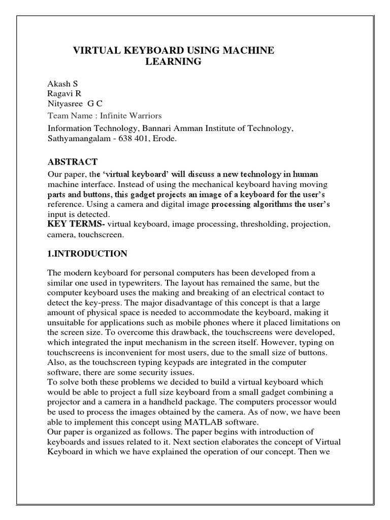 Virtual Keyboard Using Machine Learnin1 | PDF | Computer Keyboard | Software