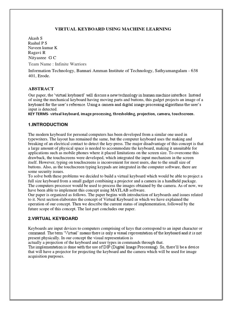 Virtual Keyboard Using Machine Learning | PDF | Computer Keyboard ...