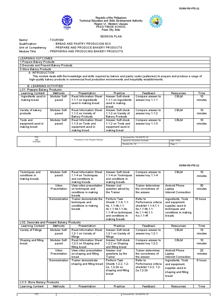 BPP - Session Plan UC1 | PDF | Bakery | Breads