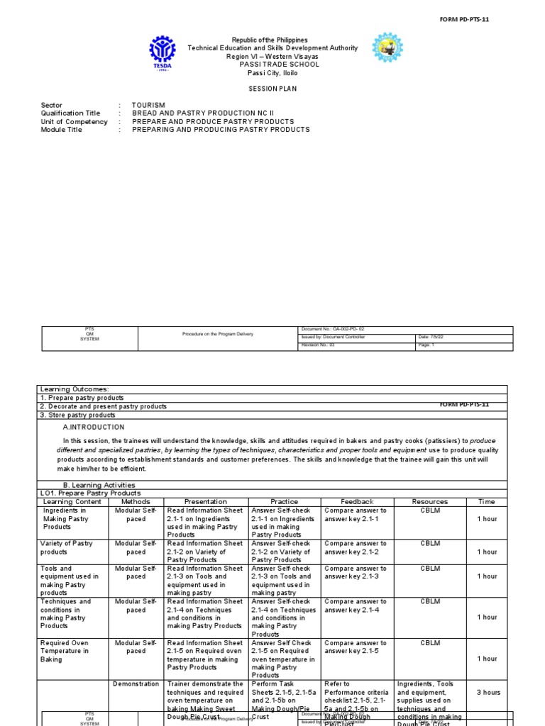 BPP-Session Plan UC2 | PDF | Baking | Breads