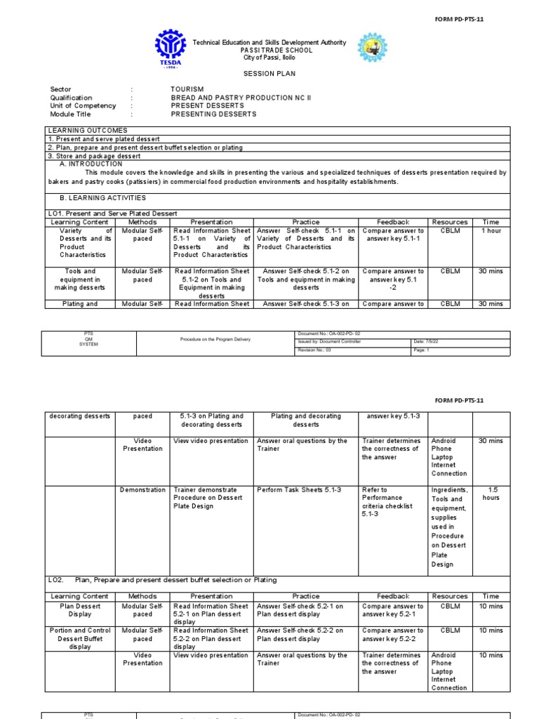 BPP-Session-Plan-UC5 JMG | Download Free PDF | Desserts | Learning