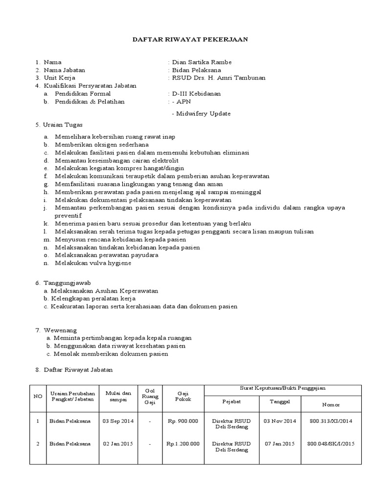 Daftar Riwayat Pekerjaan Kak Ika | PDF