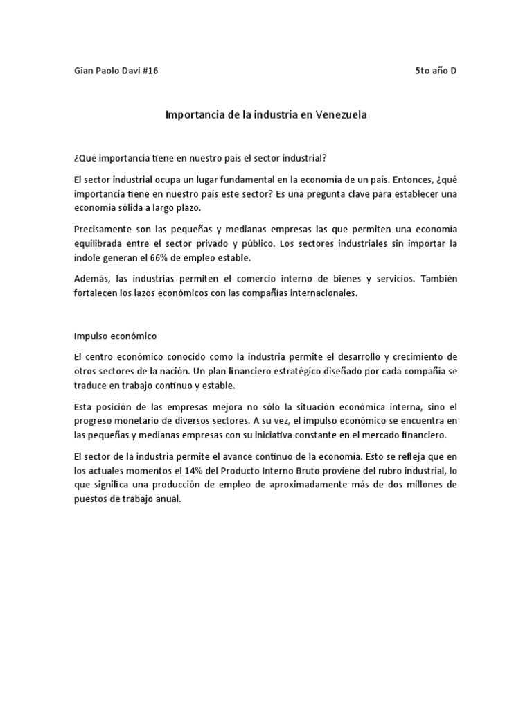 Importancia de la industria en Venezuela | PDF | Pequeñas y medianas ...