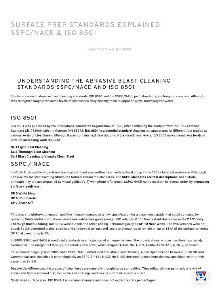 Comparing Surface Prep Standards - SSPC - NACE and ISO 8501 | PDF