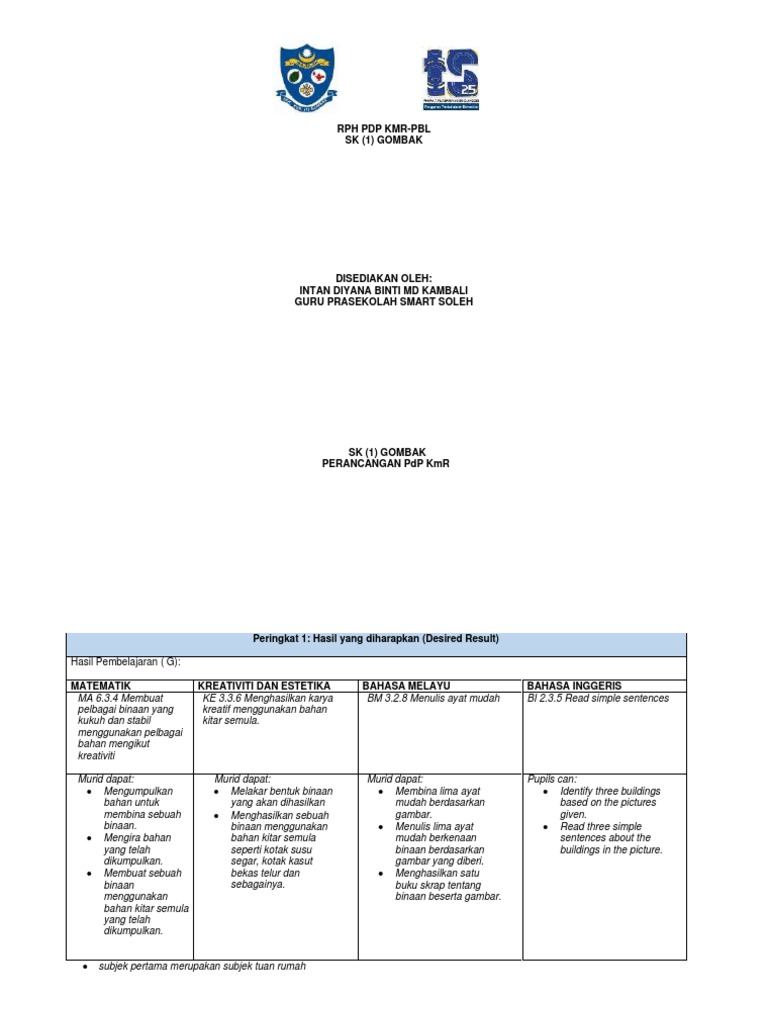 RPH PDP KMR-PBL Prasekolah Smart Soleh | PDF