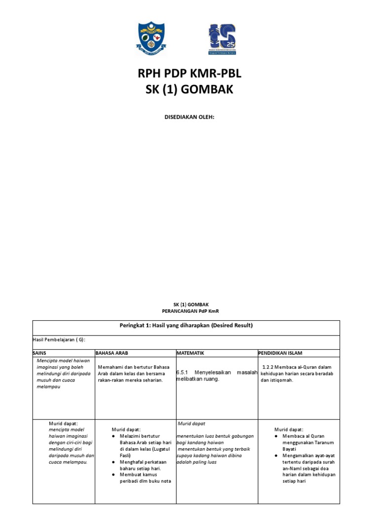 Template RPH PDP KMR-PBL Tahun 5 | PDF | Seni & Disiplin Bahasa