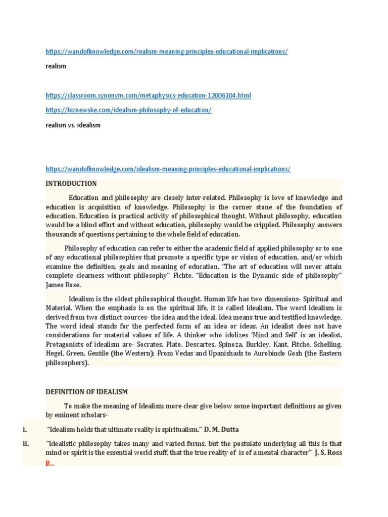 Realism and Idealism | PDF | Idealism | Learning