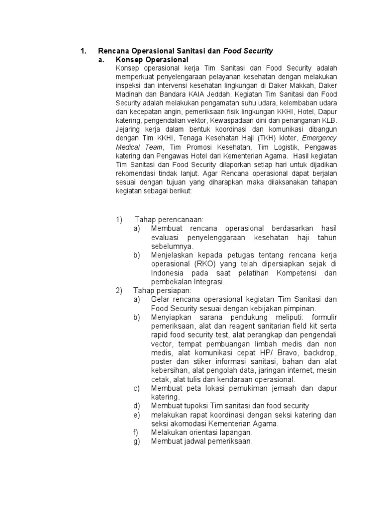 Rencana Operasional Khusus Tim Sanitasi Dan Food Security | PDF