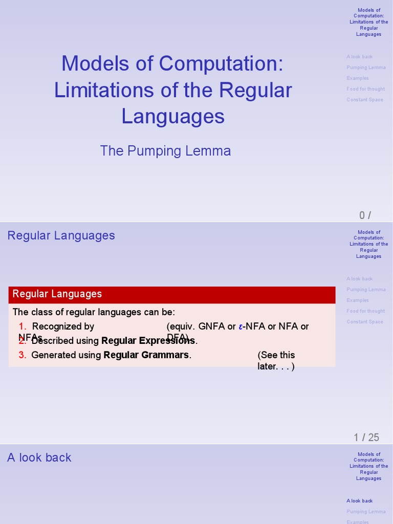 4 Models Of Computation Limitations Of The Regular Languages The Pumping Lemma Pdf