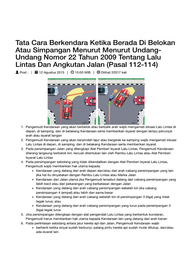 Tata Cara Berkendara Ketika Berada Di Belokan Atau Simpangan Menurut ...