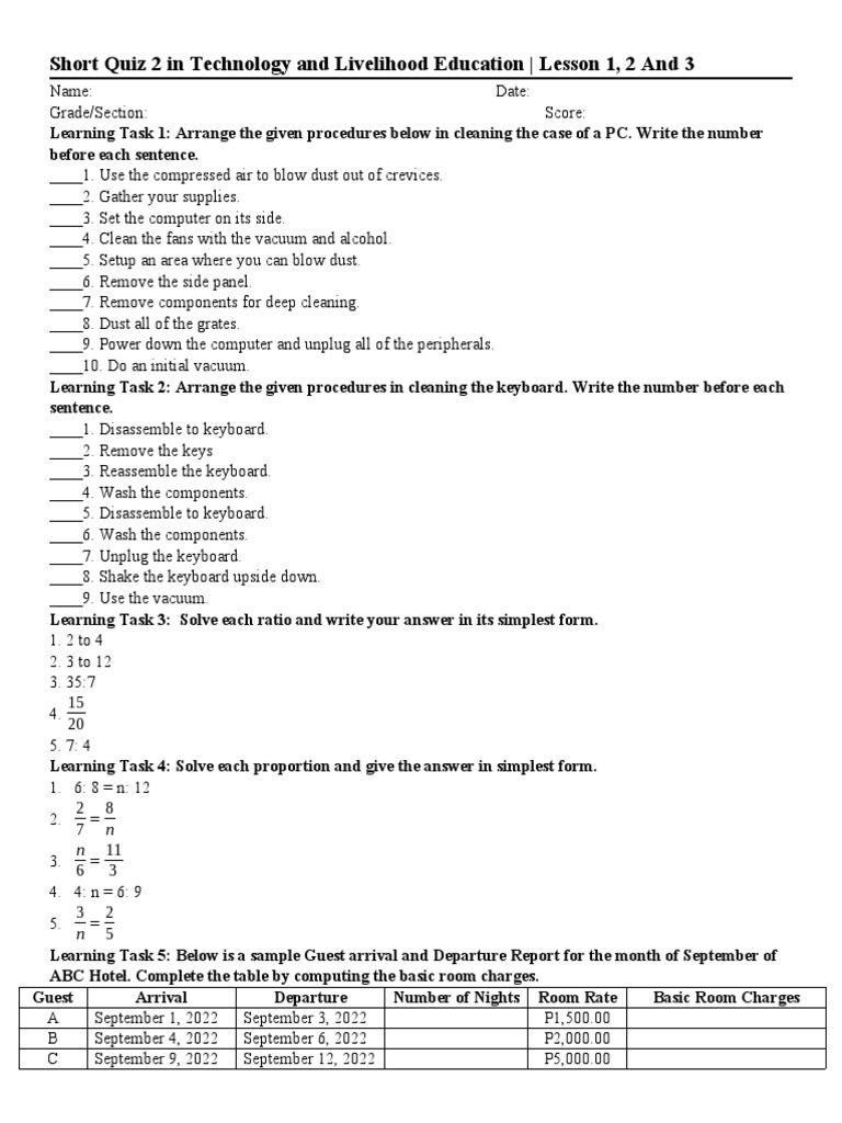 Short Quiz 2 in Technology and Livelihood Education | PDF | Computing ...