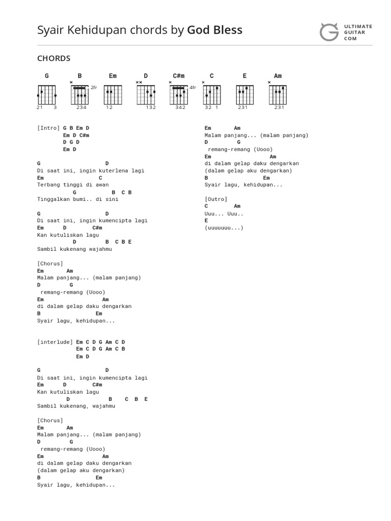Syair Kehidupan Chords by God Blesstabs at Ultimate Guitar Archive | PDF