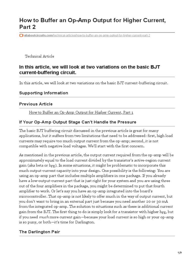 How To Buffer An Op-Amp Output For Higher Current Part 2 | PDF ...