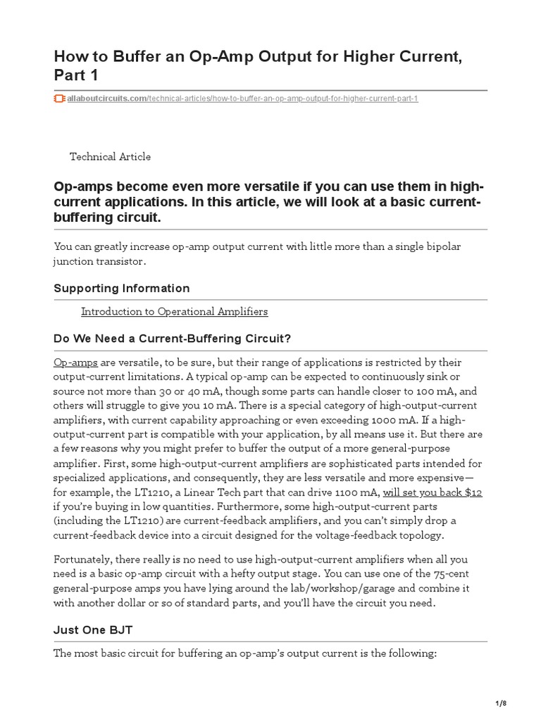 How To Buffer An Op-Amp Output For Higher Current Part 1 | PDF | Operational Amplifier | Bipolar ...