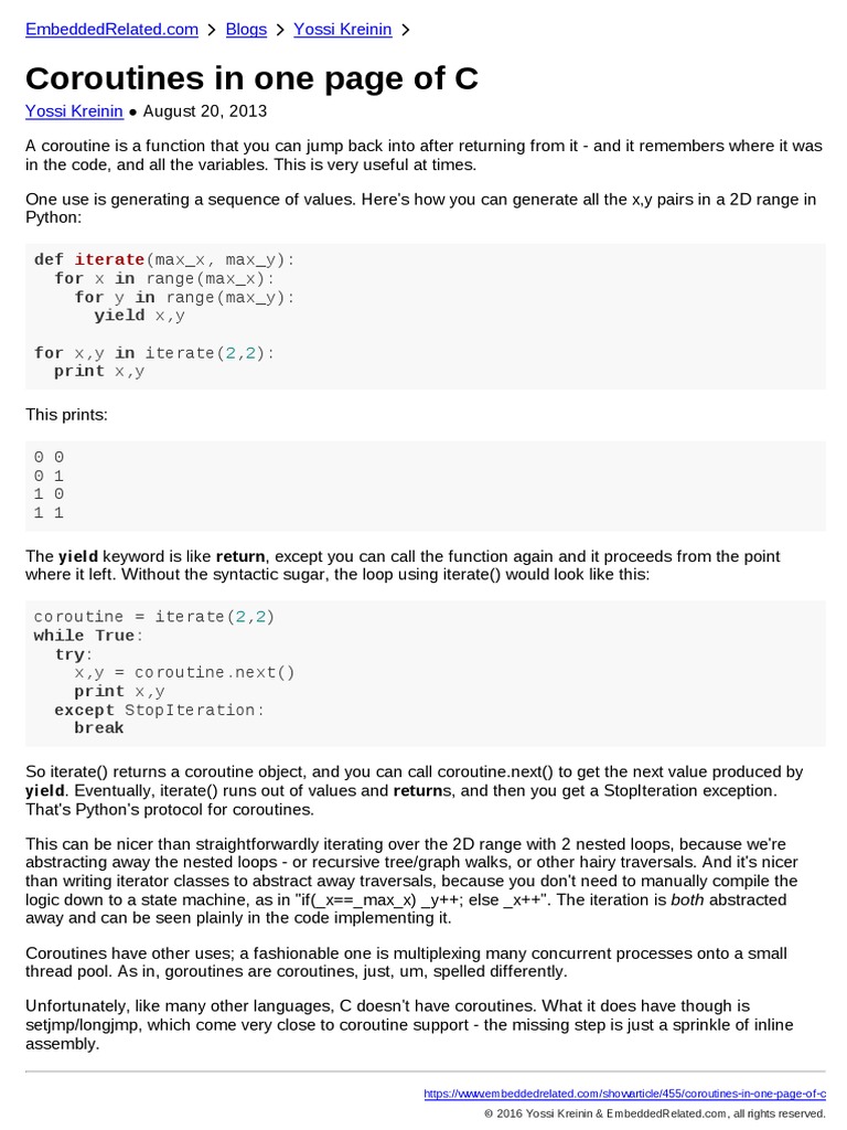 Coroutines In C Pdf Pointer Computer Programming Control Flow 8862