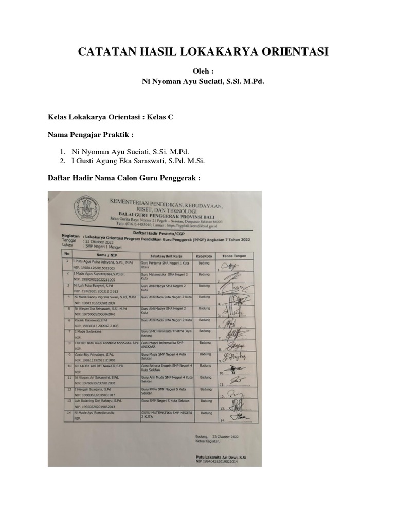 Catatan Hasil Lokakarya Orientasi | PDF