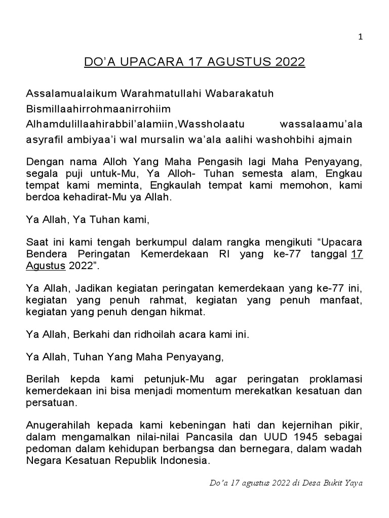 Doa Upacara 17 Agustus 2022 | PDF
