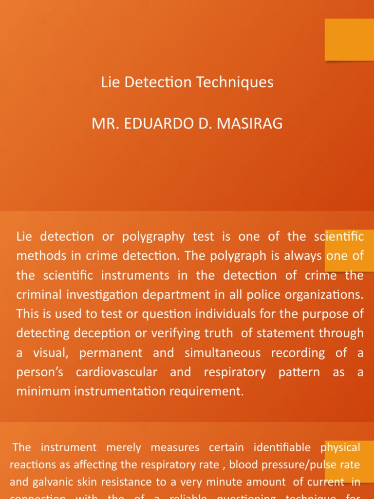 Lie Detection Techniques | PDF | Polygraph | Nonverbal Communication Lie Detection Techniques | PDF | Polygraph | Nonverbal Communication