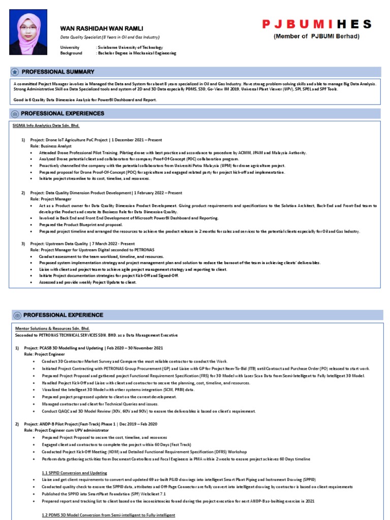 11 PJBUMI Digital WAN RASHIDAH WAN RAMLI CV 2022 | PDF | Project ...