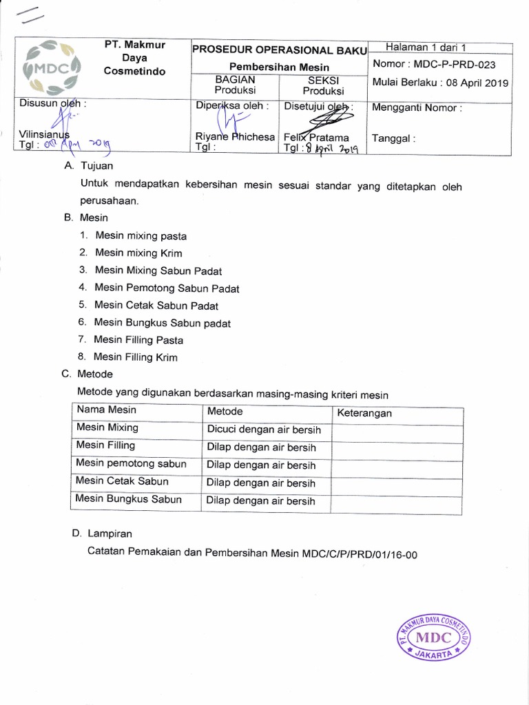 SOP Pembersihan Mesin | PDF